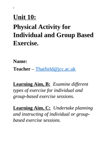 BTEC LEVEL 3 IN SPORT AND EXERCISE SCIENCE: UNIT 10 PHYSICAL ACTIVITY ...