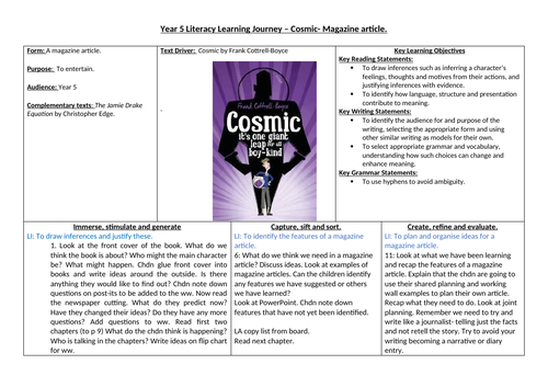 Cosmic- 3 week English lesson plan- Magazine article | Teaching Resources