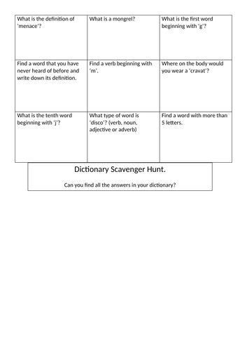 Dictionary Scavenger Hunt | Teaching Resources