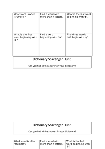 Dictionary Scavenger Hunt | Teaching Resources