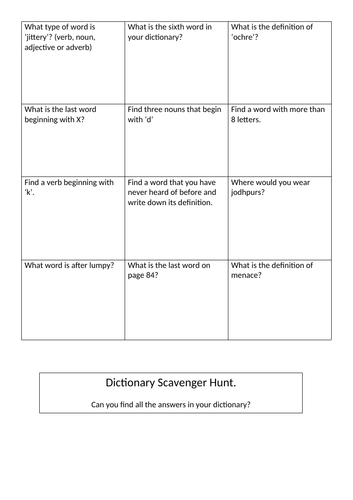 Dictionary Scavenger Hunt | Teaching Resources
