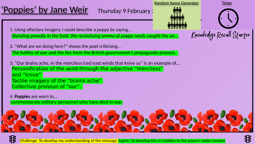 Poppies by Weir Sequence | Teaching Resources