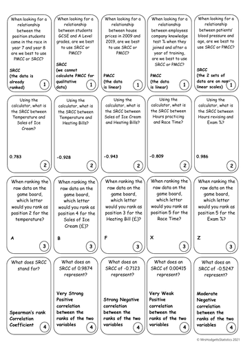 Statistics Bivariate Data Revision Game Teaching Resources 