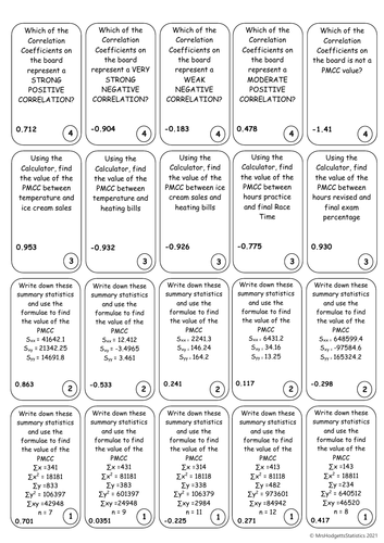 Statistics Bivariate Data Revision Game Teaching Resources 