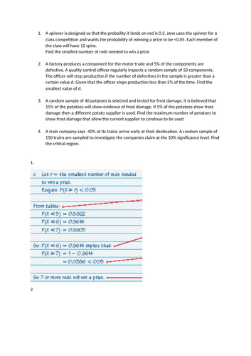 Edexcel A Level Statistics 5binomial Distribution With Hypothesis 4814