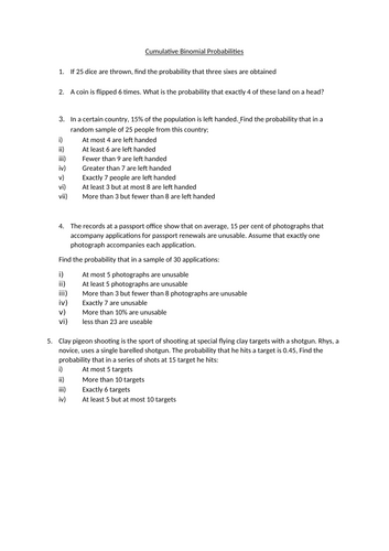 Edexcel A level Statistics:: 5.Binomial distribution with hypothesis ...