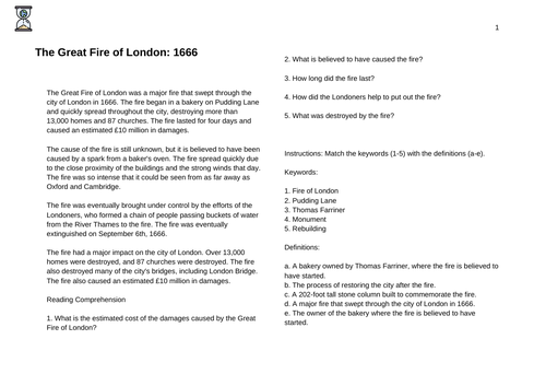 The Great Fire of London: 1666 | Teaching Resources