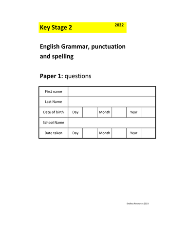 Pack of 5 - Key Stage 2 - Year 6 - SPAG paper 1 - Question Paper - 5 ...