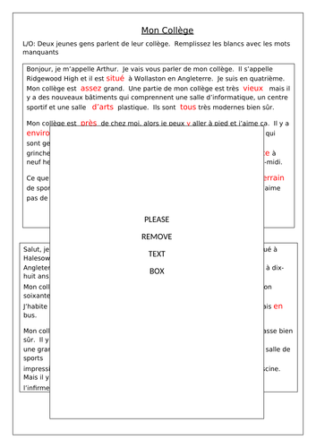 FRENCH - MY SCHOOL - MON COLLÈGE | Teaching Resources