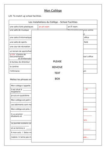 FRENCH - MY SCHOOL - MON COLLÈGE | Teaching Resources