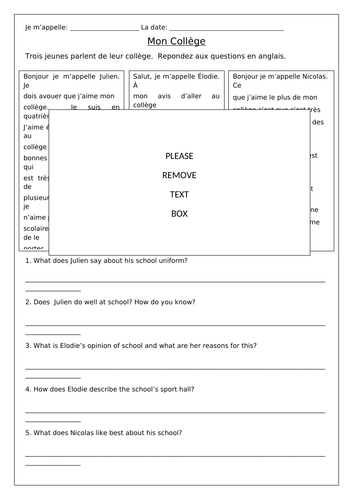 FRENCH - MY SCHOOL - MON COLLÈGE | Teaching Resources