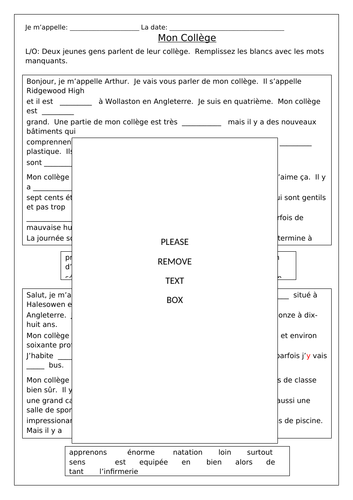 FRENCH - MY SCHOOL - MON COLLÈGE | Teaching Resources