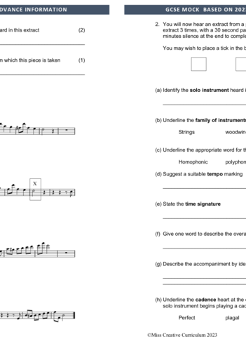WJEC GCSE MUSIC 2023 MOCK PAPER (PRACTICE QUESTIONS) | Teaching Resources