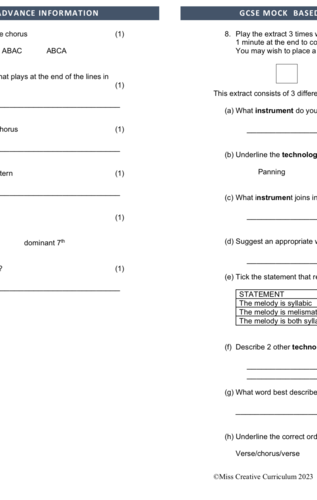 WJEC GCSE MUSIC 2023 MOCK PAPER (PRACTICE QUESTIONS) | Teaching Resources