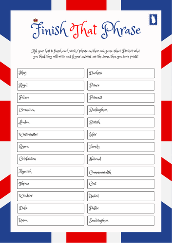 The Kings Coronation 5X Games Bundle- Scattergories, Finish That Phrase ...