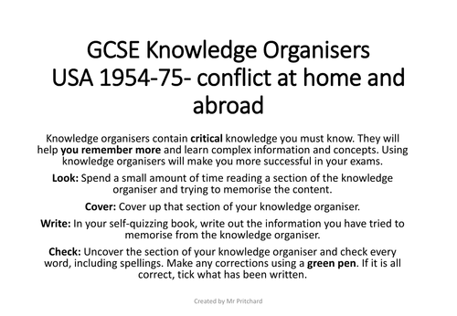 GCSE History knowledge organiser booklet: USA conflict at home and ...