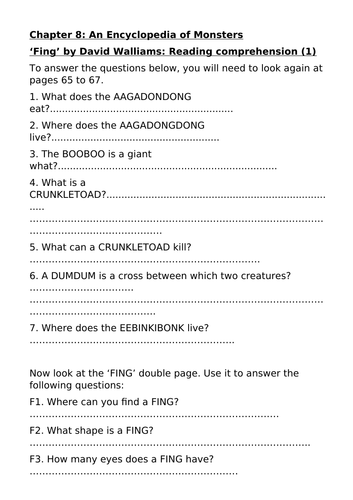 Fing by David Walliams - Series of 16 lessons linked to AFs (KS2 ...