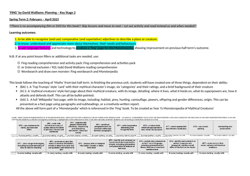 Fing by David Walliams - Series of 16 lessons linked to AFs (KS2 ...