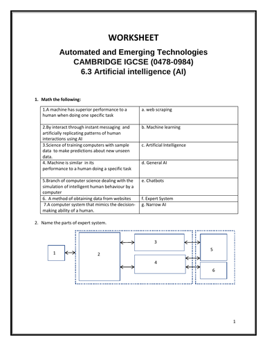 Worksheet Automated And Emerging Technologies Cambridge Igcse 0478 0984 6 3 Artificial