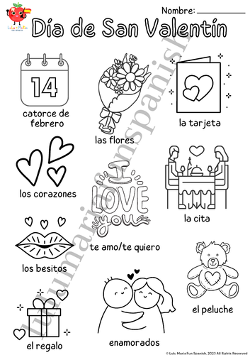 FREE Spanish Valentine's day Colouring In Worksheet | Teaching Resources
