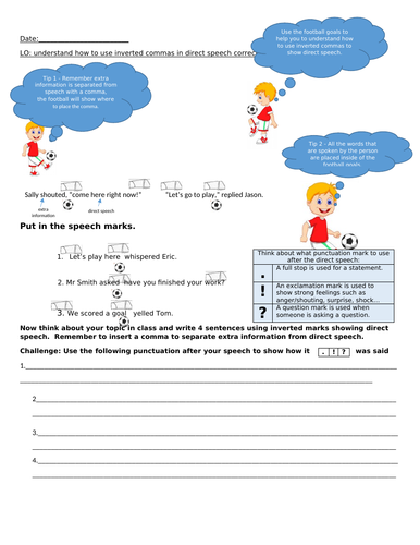 To use inverted commas in direct speech (speech marks) | Teaching Resources