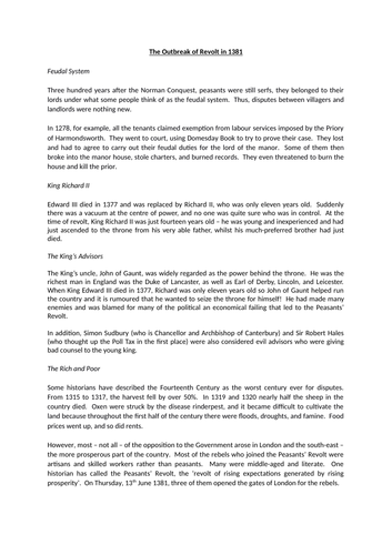 Causes of the Peasants’ Revolt | Teaching Resources