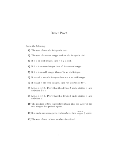 Direct Proof Worksheet (with solutions) | Teaching Resources