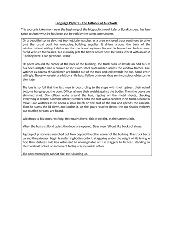 The Tattooist of Auschwitz LP1 | Teaching Resources