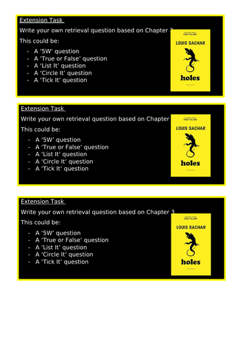 UKS2 SATs style Retrieval Questions- Holes Chapter 3 | Teaching Resources