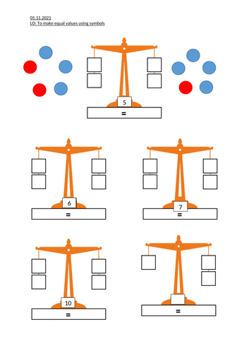 Year 1 equal values maths worksheets | Teaching Resources