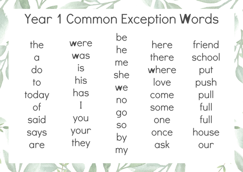 Year 1 and 2 Common Exception Words | Teaching Resources