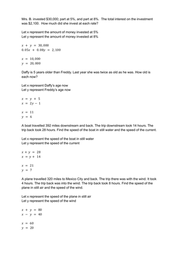 Simultaneous Equations Word Problems/ Card Sort | Teaching Resources