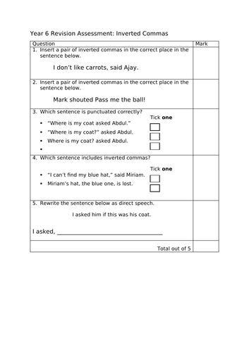 Year 6 SPAG Revision: Inverted Commas | Teaching Resources Year 6 SPAG Revision: Inverted Commas | Teaching Resources