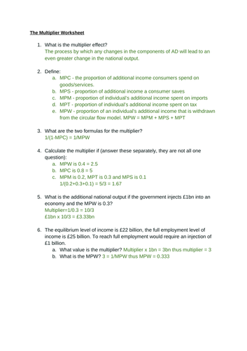 Multiplier Economics | Teaching Resources