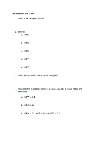 Multiplier Economics | Teaching Resources
