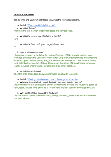 Inflation | Teaching Resources