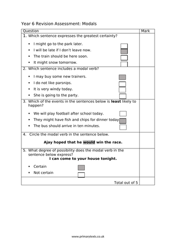 Year 6 SPAG Revision PPT: Modals | Teaching Resources