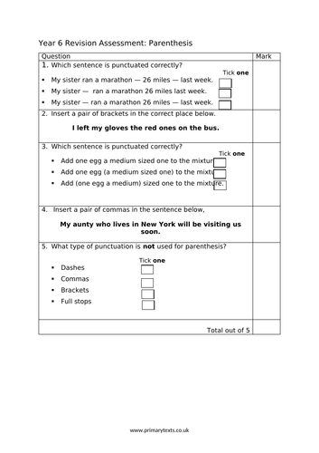 Year 6 SPAG Revision PPT: Parenthesis | Teaching Resources