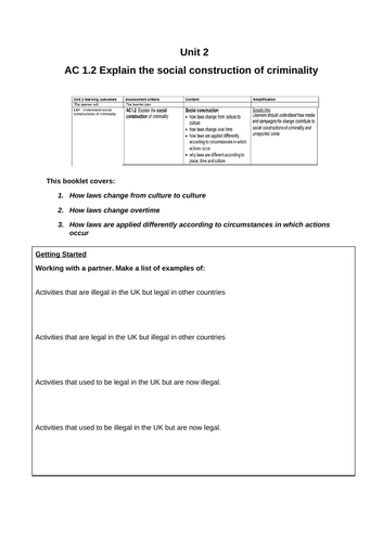 WJEC Criminology Unit 2 AC 1.2 Slides and Booklet | Teaching Resources