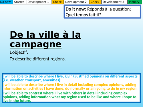 Studio GCSE French Module 4 De la ville à la campagne | Teaching Resources