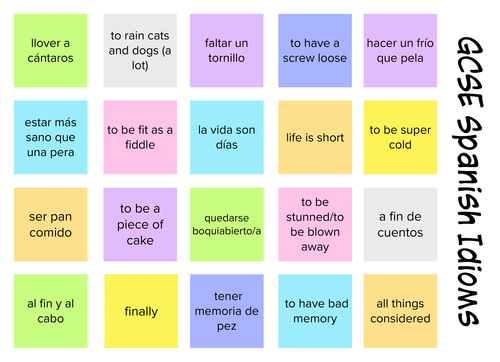 GCSE Spanish idioms match up activity | Teaching Resources