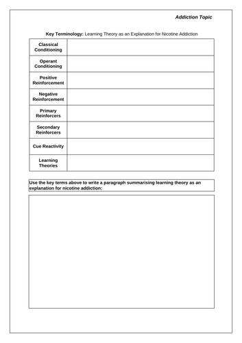 A-Level Psychology - LEARNING THEORY AS AN EXPLANATION FOR NICOTINE ...
