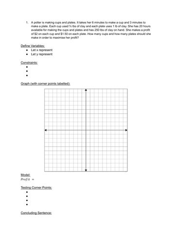 Linear Programming Worksheet + Answers | Teaching Resources Linear Programming Worksheet + Answers | Teaching Resources