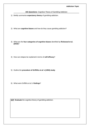 A-Level Psychology - COGNITIVE THEORY OF GAMBLING ADDICTION [Addiction ...