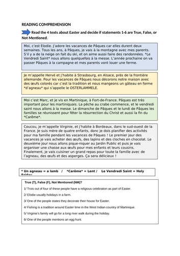 EASTER/ PAQUES : Translation, grammar, speaking and reading ...