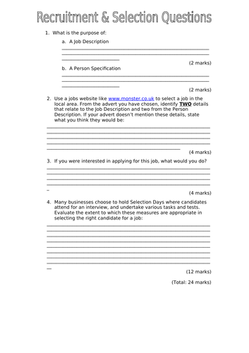 BTEC Business Level 3 - Unit 8 Recruitment & Selection Process - LAims ...