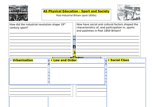 SPORT AND SOCIETY - PRE/POST INDUSTRIAL BRITAIN WORKSHEETS | Teaching ...