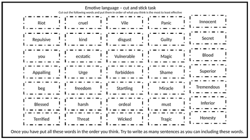 Emotive language - cut and stick | Teaching Resources