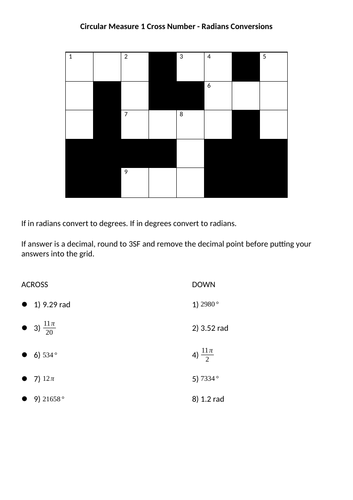 Circular Measure Perimeter A Level Maths Cross Number | Teaching Resources