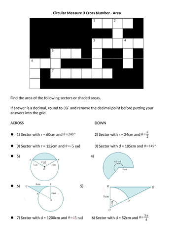 Circular Measure Area A Level Maths Cross Number | Teaching Resources
